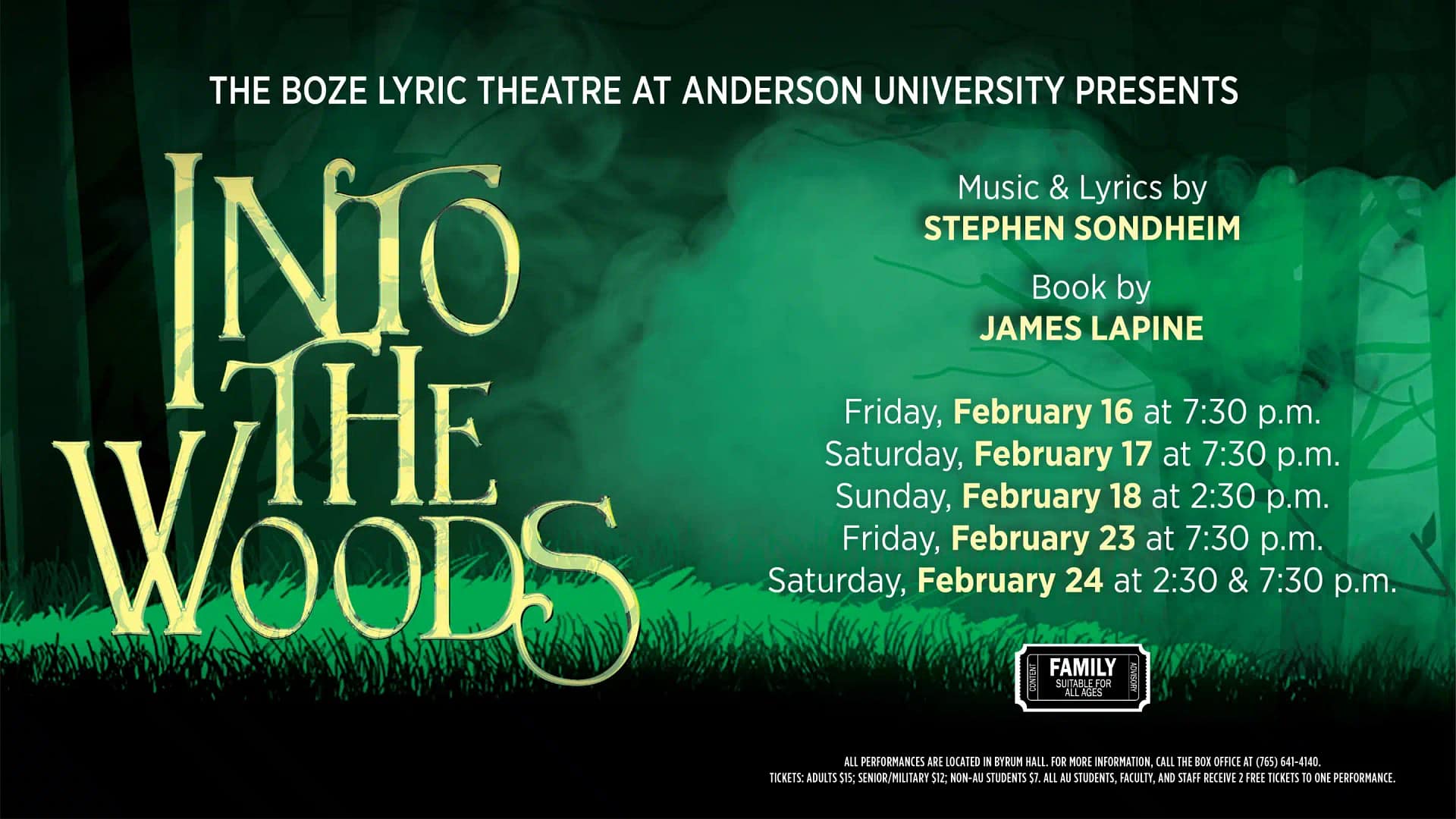 Into The Woods Opens at Boze Lyric Theatre Feb. 16 - Anderson University